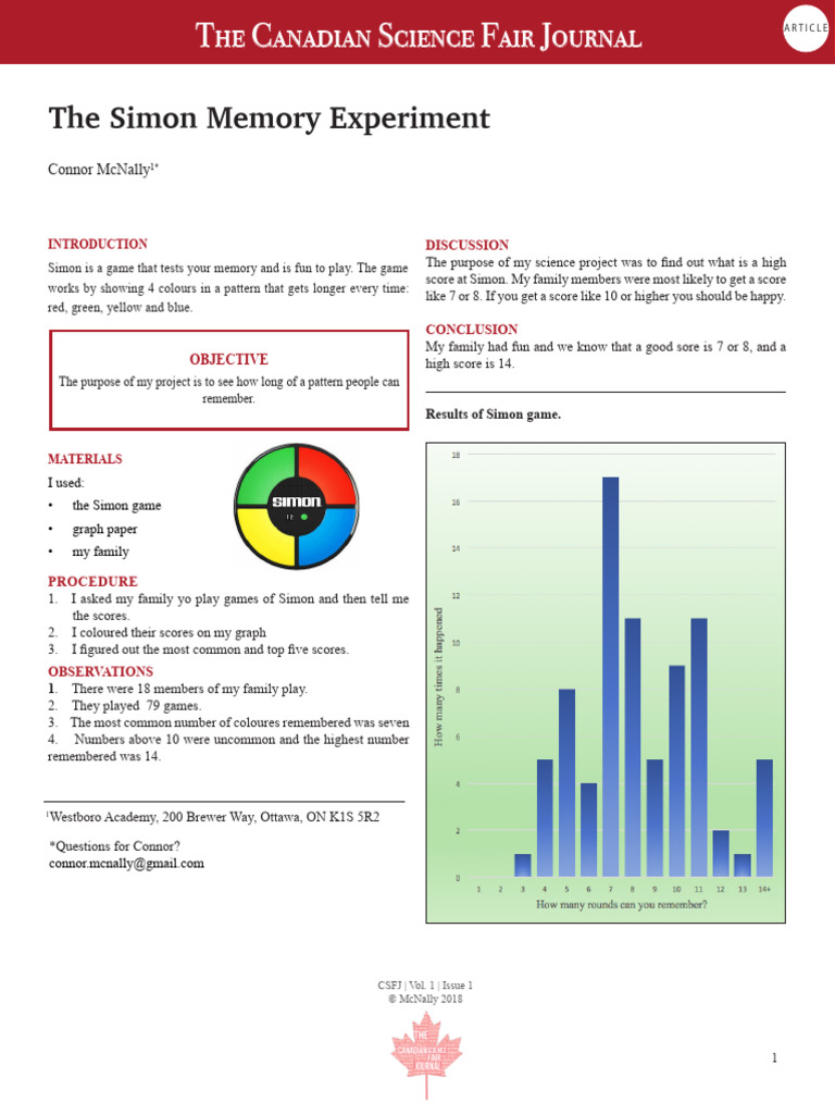 The Simon Memory Experiment CSFJ | PDF