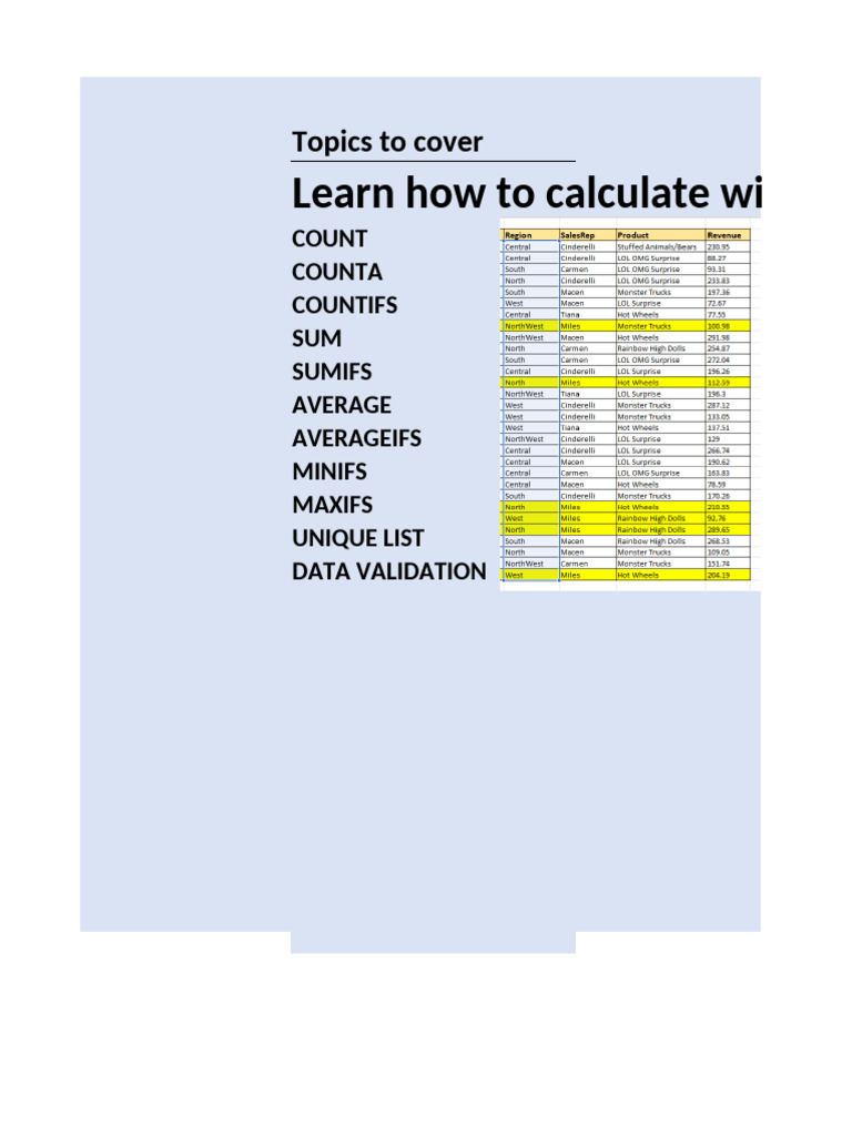 M365 Excel Basics Video 05_Calculate with one or more Criteria (5) | PDF