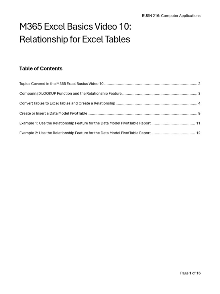 M365 Excel Basics Video 10 - Relationships For Excel Tables | PDF | Microsoft Excel | Computing