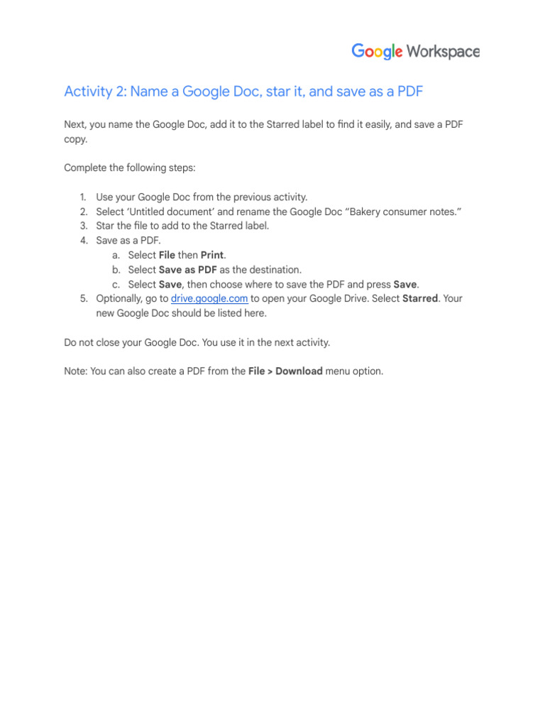 Name A Google Doc, Star It, and Save As A PDF | PDF