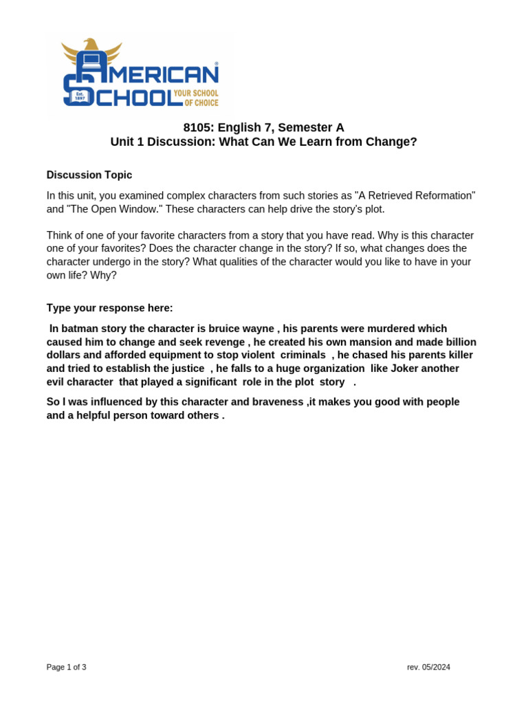 English 7 A - Unit 1 Discussion | PDF