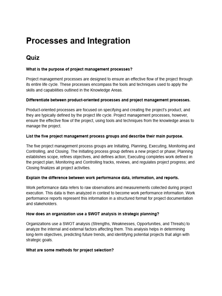 Processes and Integration | PDF | Project Management | Swot Analysis