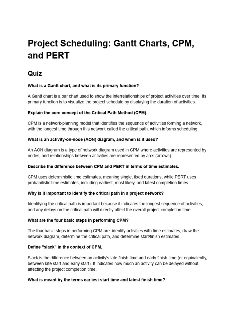 Project Scheduling - Gantt Charts, CPM, and PERT | PDF | Projects | Operations Research