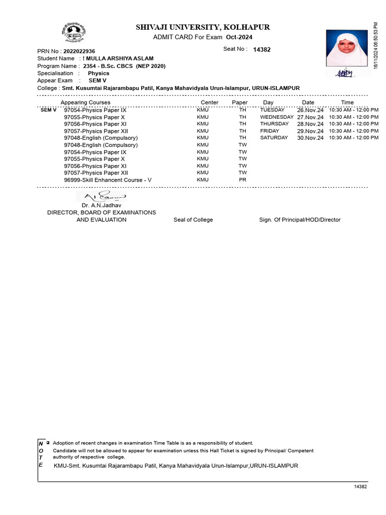 Shivaji University, Kolhapur: ! Mulla Arshiya Aslam 2022022936 | PDF ...