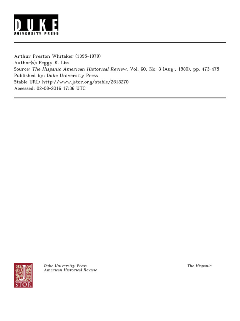 Liss. Arthur Preston Whitaker (1895-1979) | PDF
