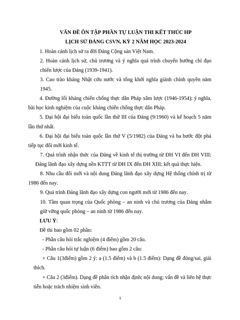 Vấn đề ôn tập thi kết thúc HP -lsd-ky-2-nam-hoc-2023-2024 | PDF