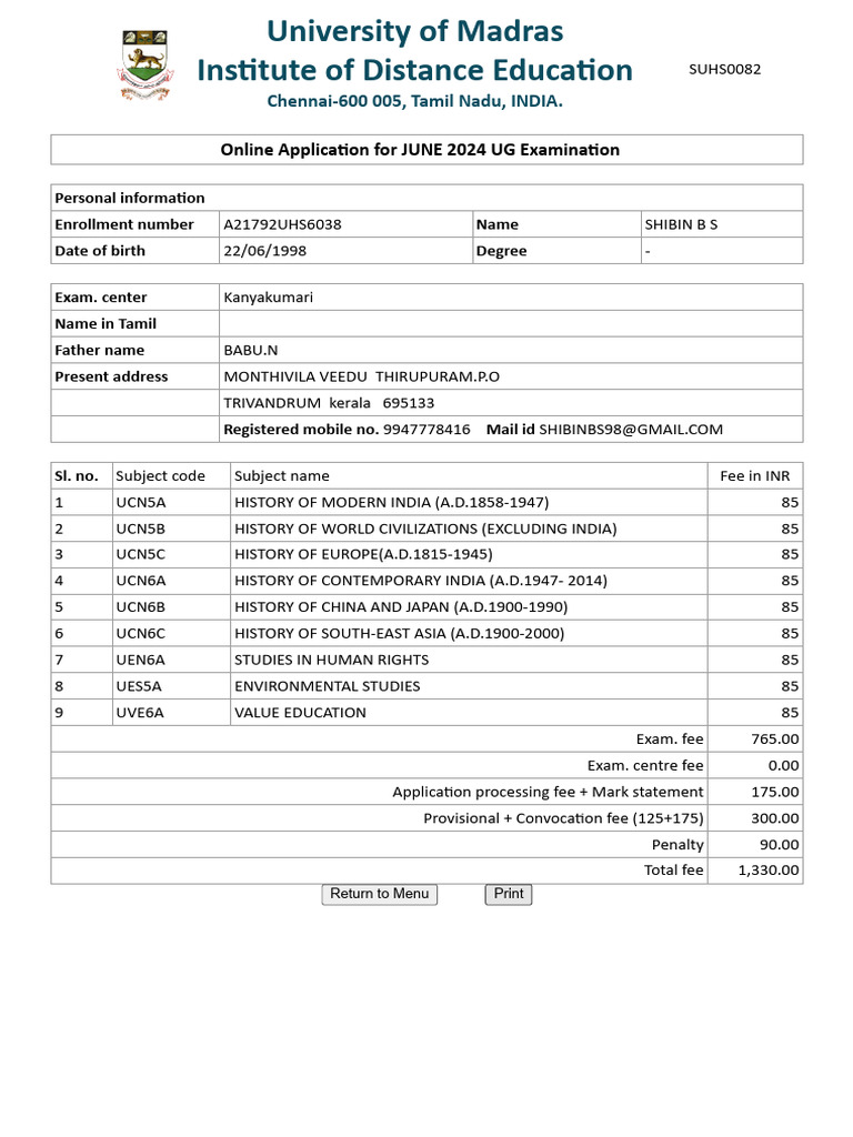 June 2024 UG Exam Application Details | PDF