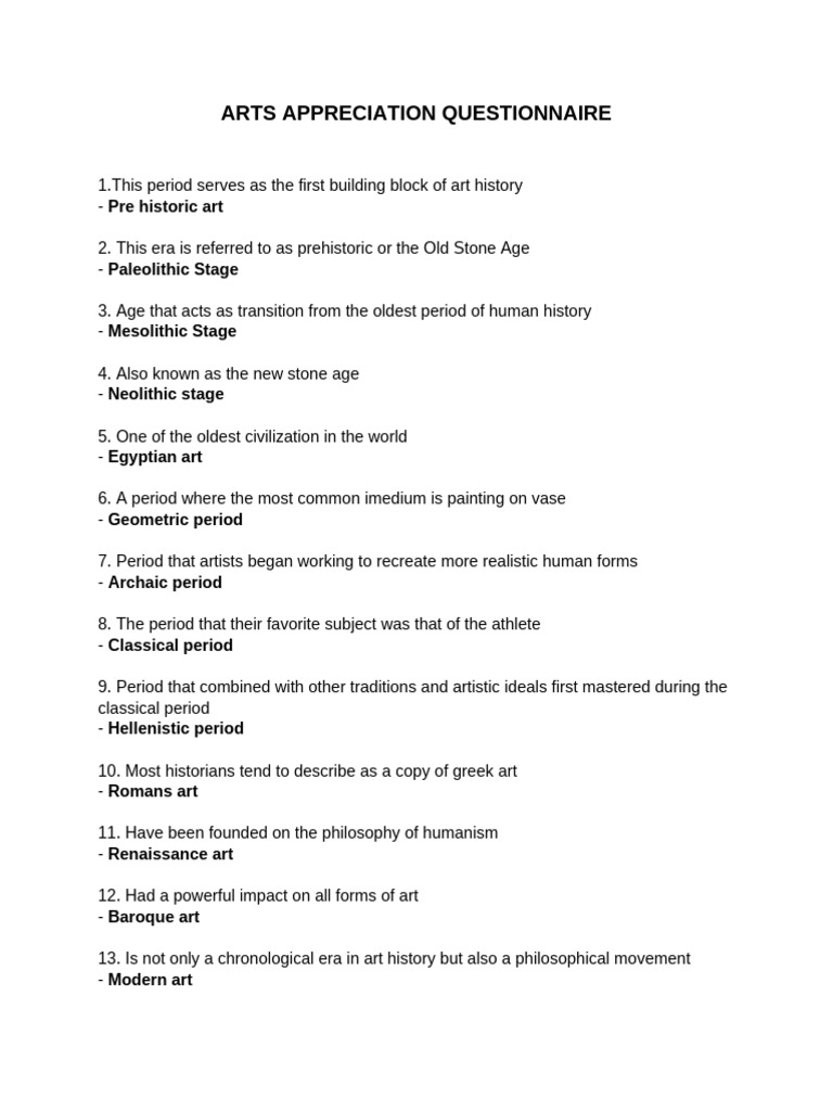 Arts Appreciation Questionnaire | PDF | Liberal Arts Education | The Arts