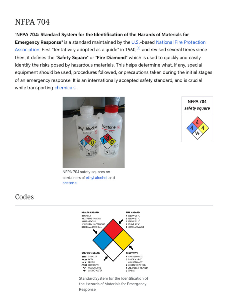 NFPA 704 - Wikipedia | PDF | Materials | Chemical Compounds