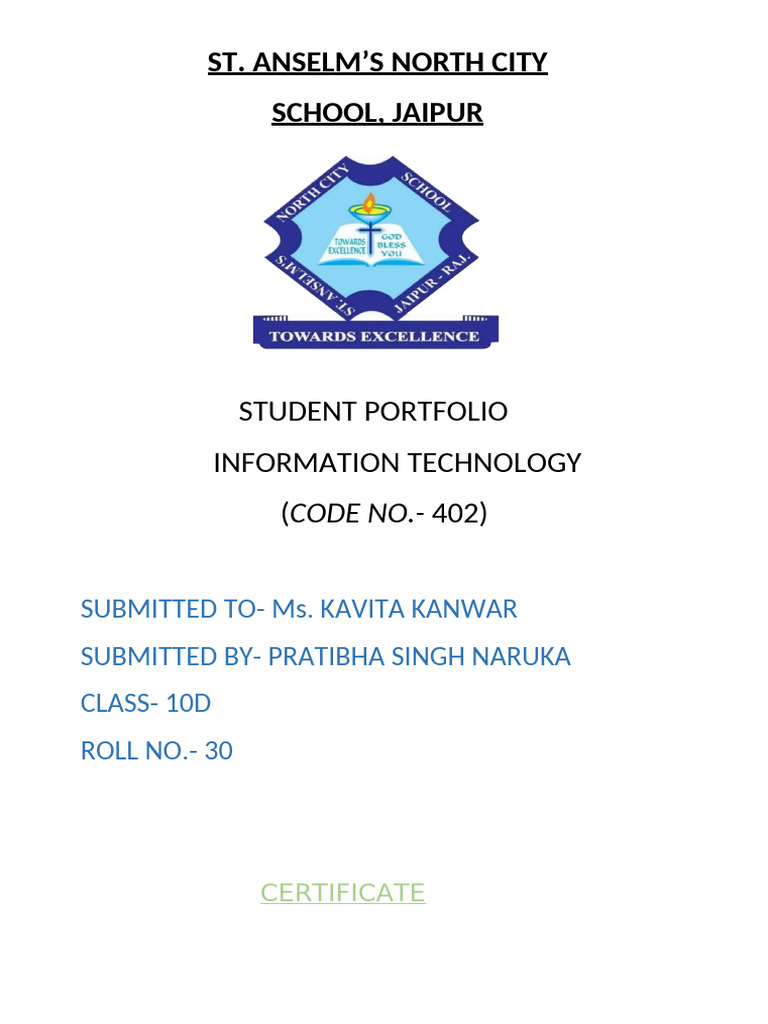 Pratibha Singh Naruka IT PORTFOLIO Class 10D | PDF | Microsoft Excel ...
