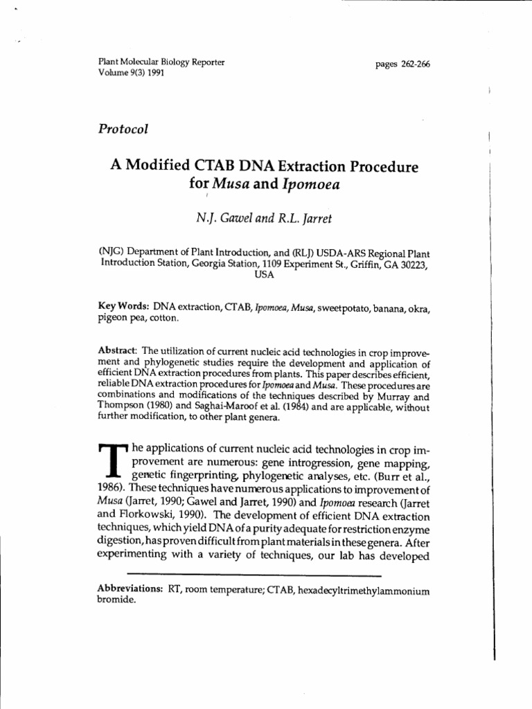 A Modified CTAB DNA Extraction Procedure For Musa and Ipomoea | PDF