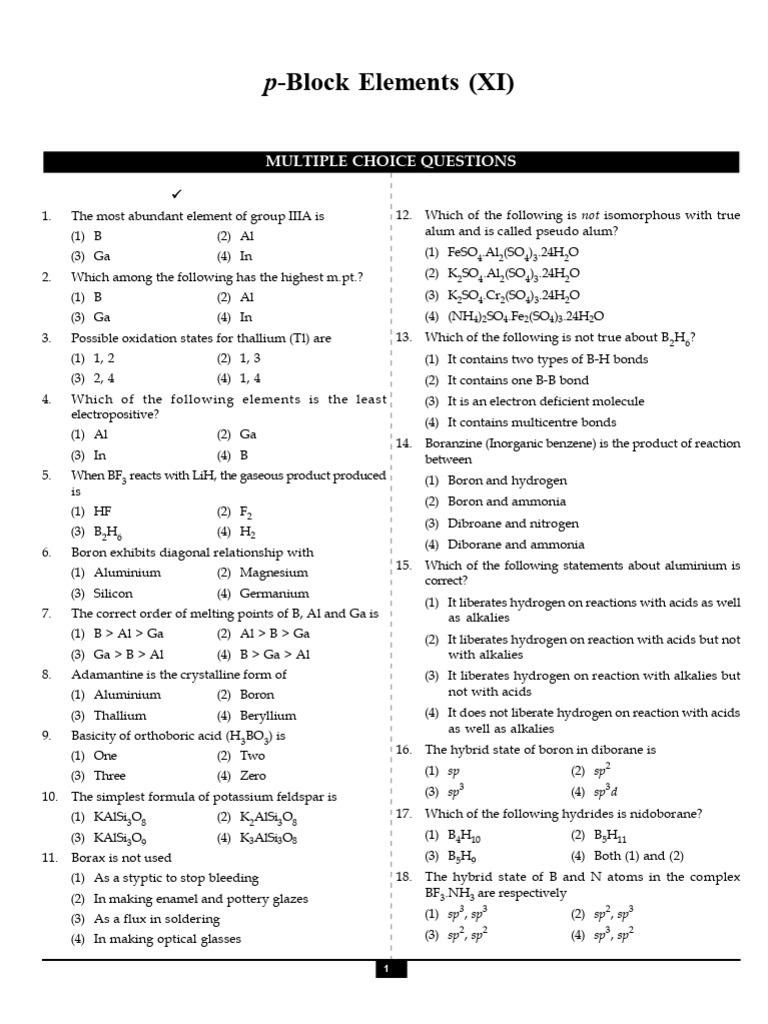 Assign01 P Block Elements Pdf Aluminium Silicon
