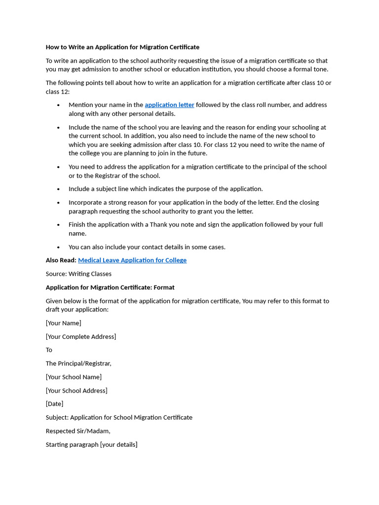 How To Write An Application For Migration Certificate | PDF