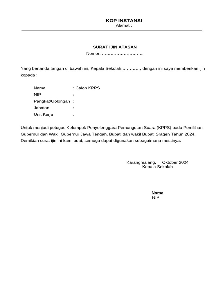 Contoh Surat Ijin Atasan | PDF