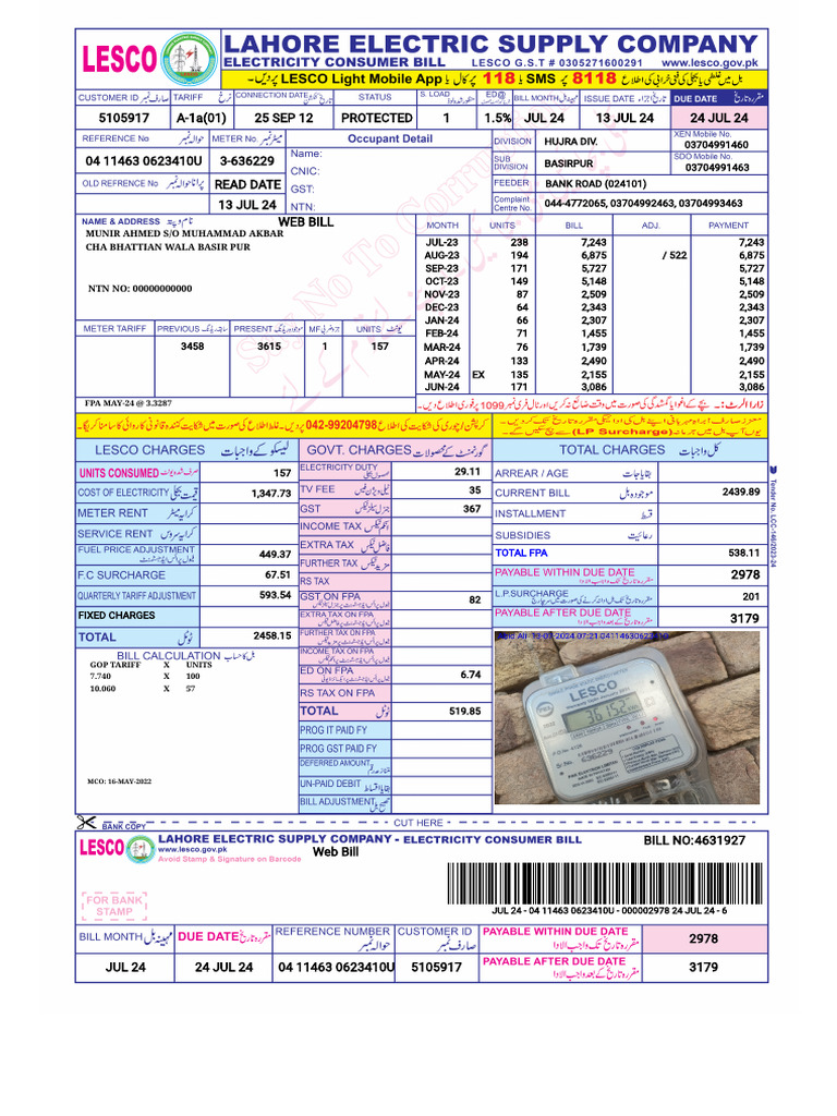 Home Bill Summary for July 2024 | PDF