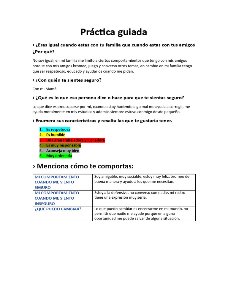 Práctica Guiada Cre. Personal Semana 5 | PDF | Autoestima
