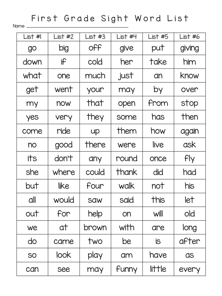 First_Grade_Sight_Word_Lists_-_12_Lists | PDF