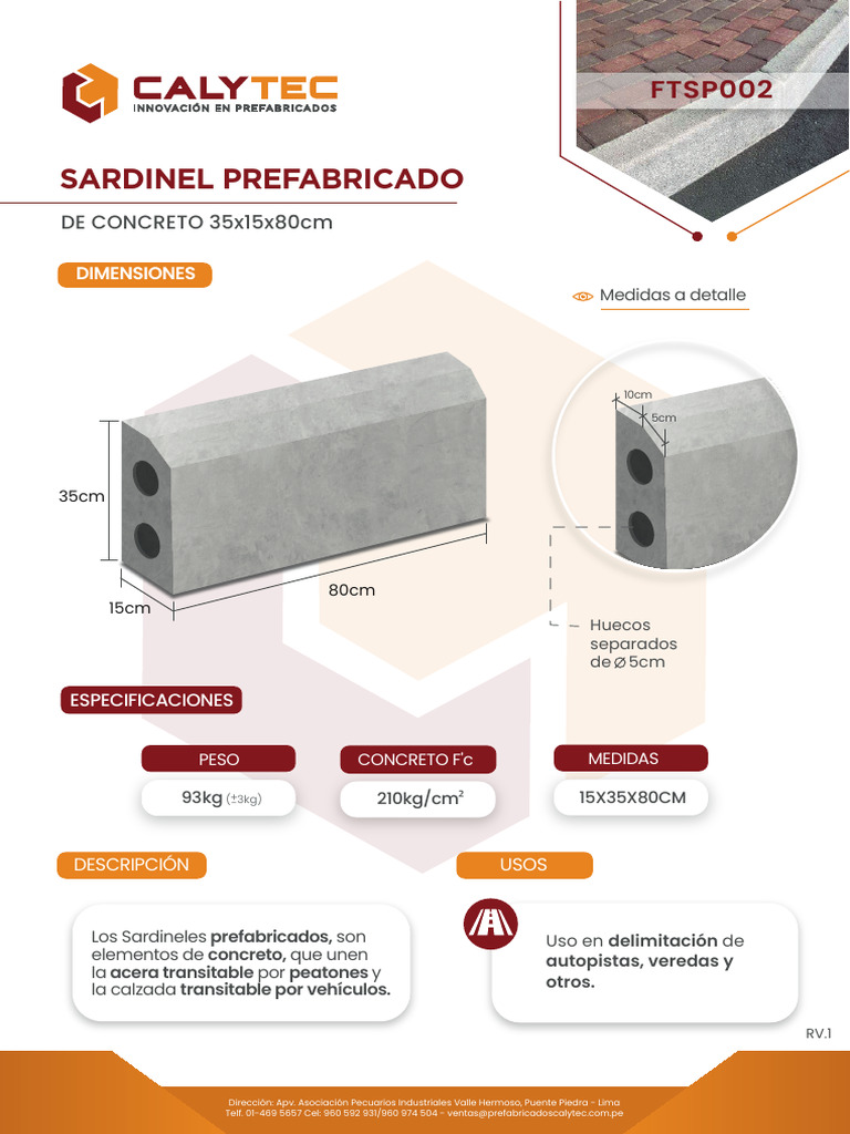 Ficha Tecnica Sardinel 0.15x0.35x0.80 | PDF