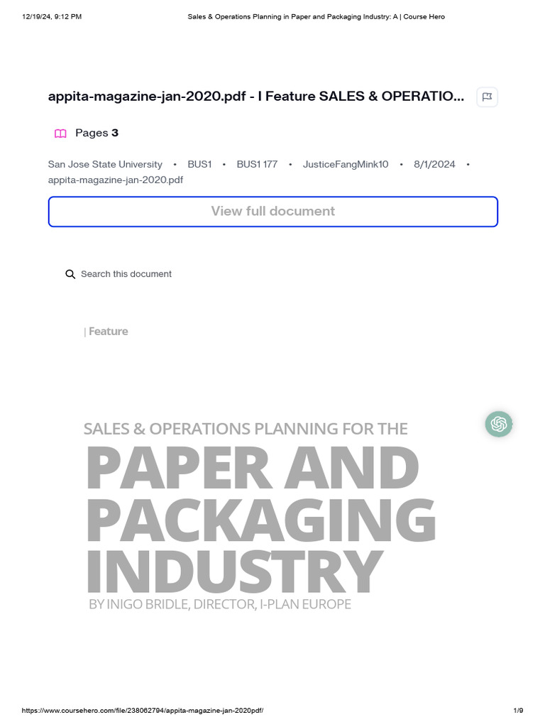 Sales & Operations Planning in Paper Industry | PDF