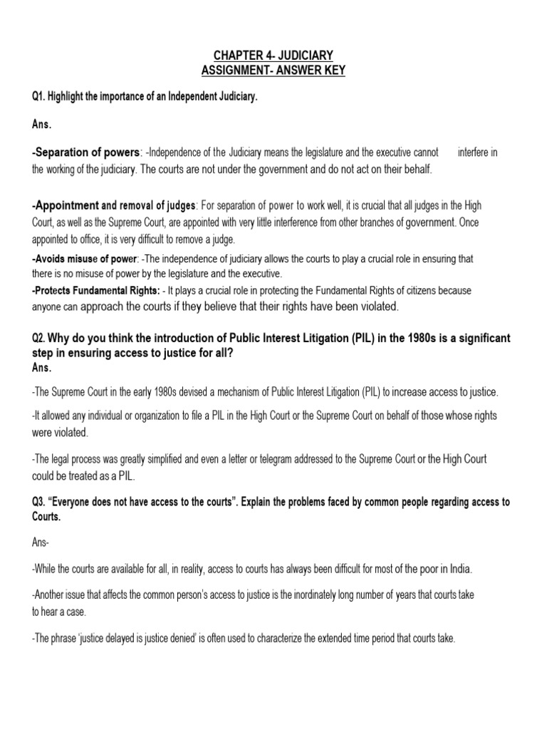 Ch-Judiciary Assignment - Answer Key | PDF | Governance | Government ...
