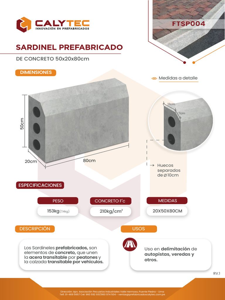 Medidas de Sardinel Prefabricado | PDF