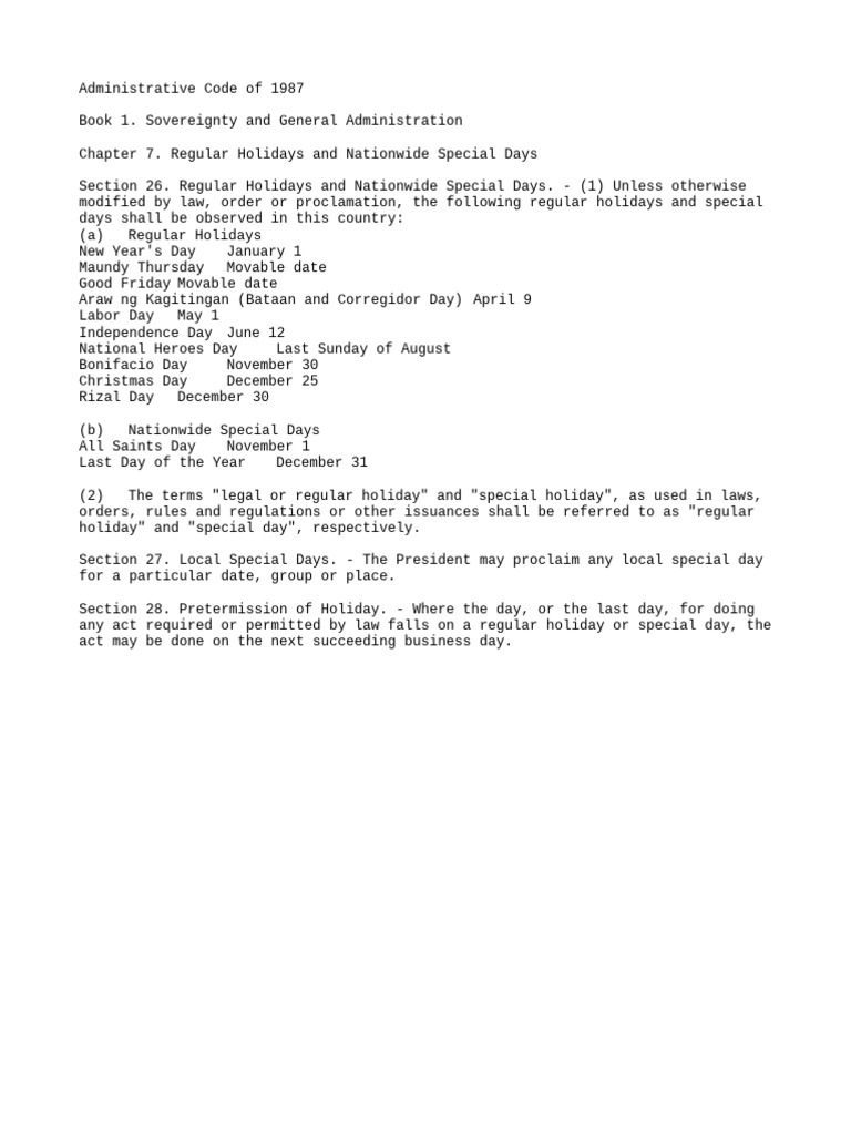 Book 1. Chapter 7. Regular Holidays and Nationwide Special Days | PDF