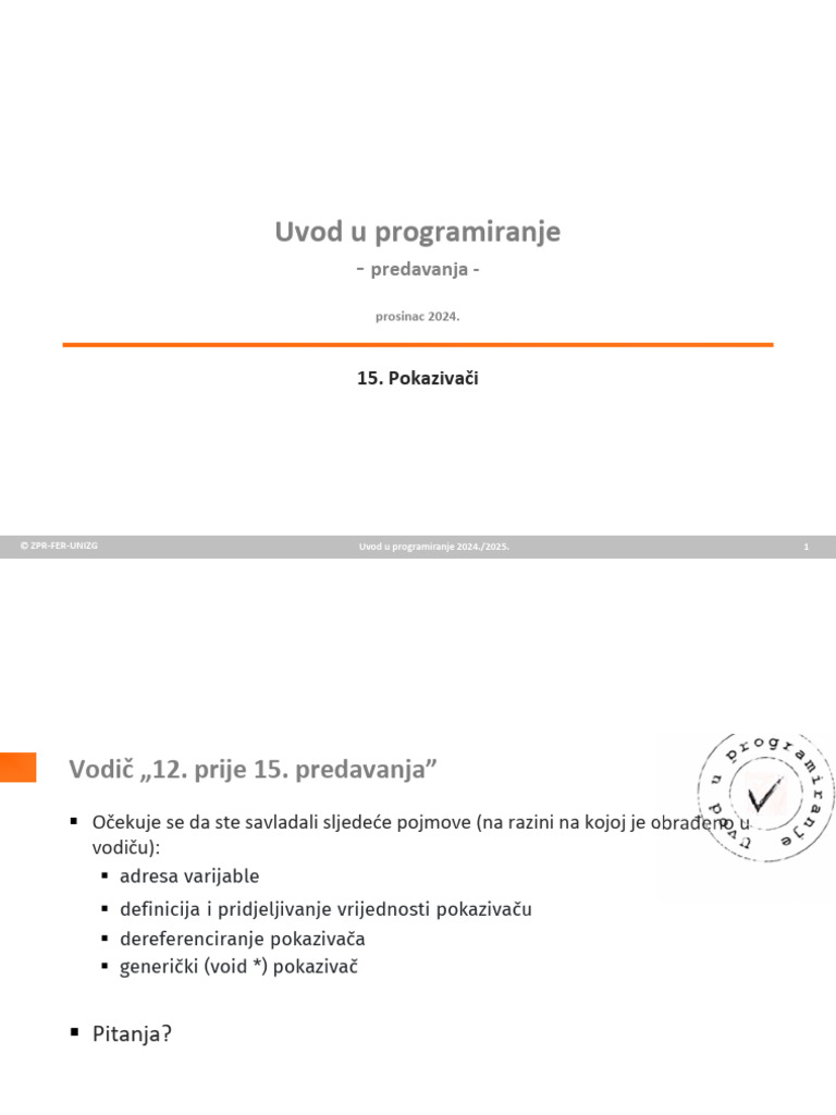 Uvod U Programiranje: Predavanja | PDF
