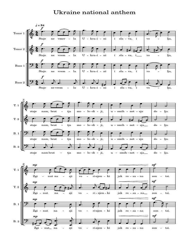 Ukraine National Anthem TTBB | PDF