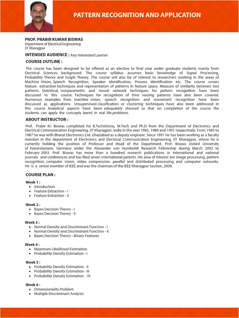 Pattern Recognition Syllabus | PDF | Artificial Neural Network | Pattern Recognition