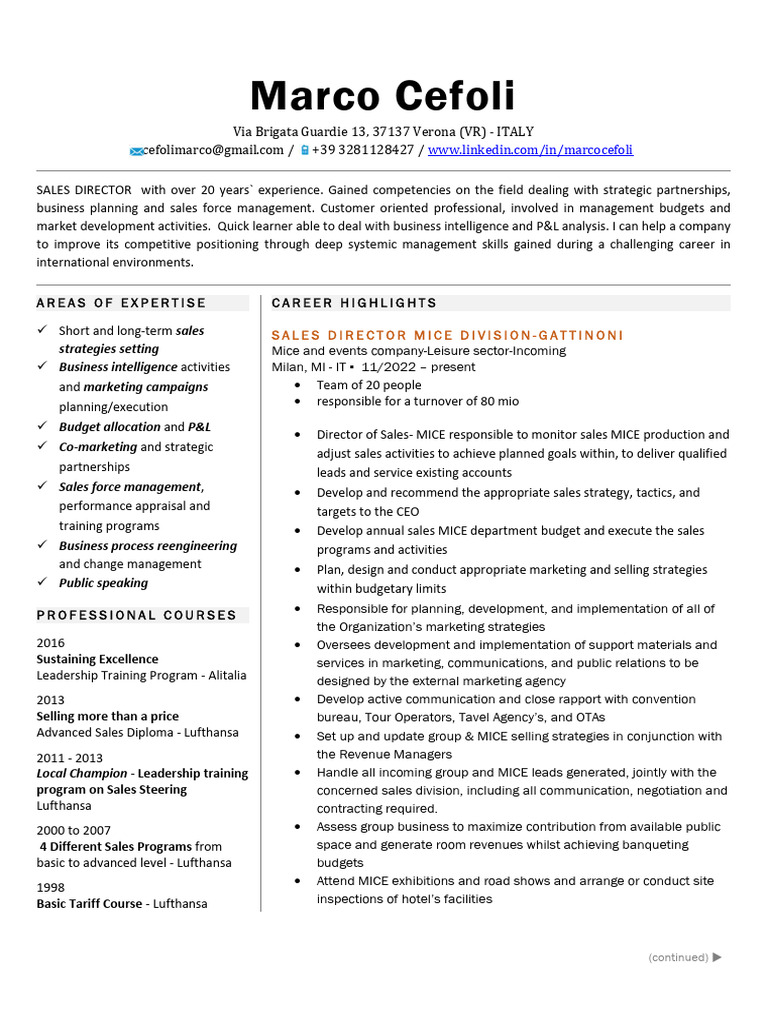 Cefoli_CV Eng LV | PDF | Marketing | Sales