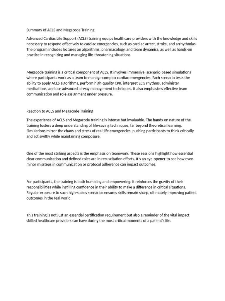 Summary of ACLS and Megacode Training | PDF