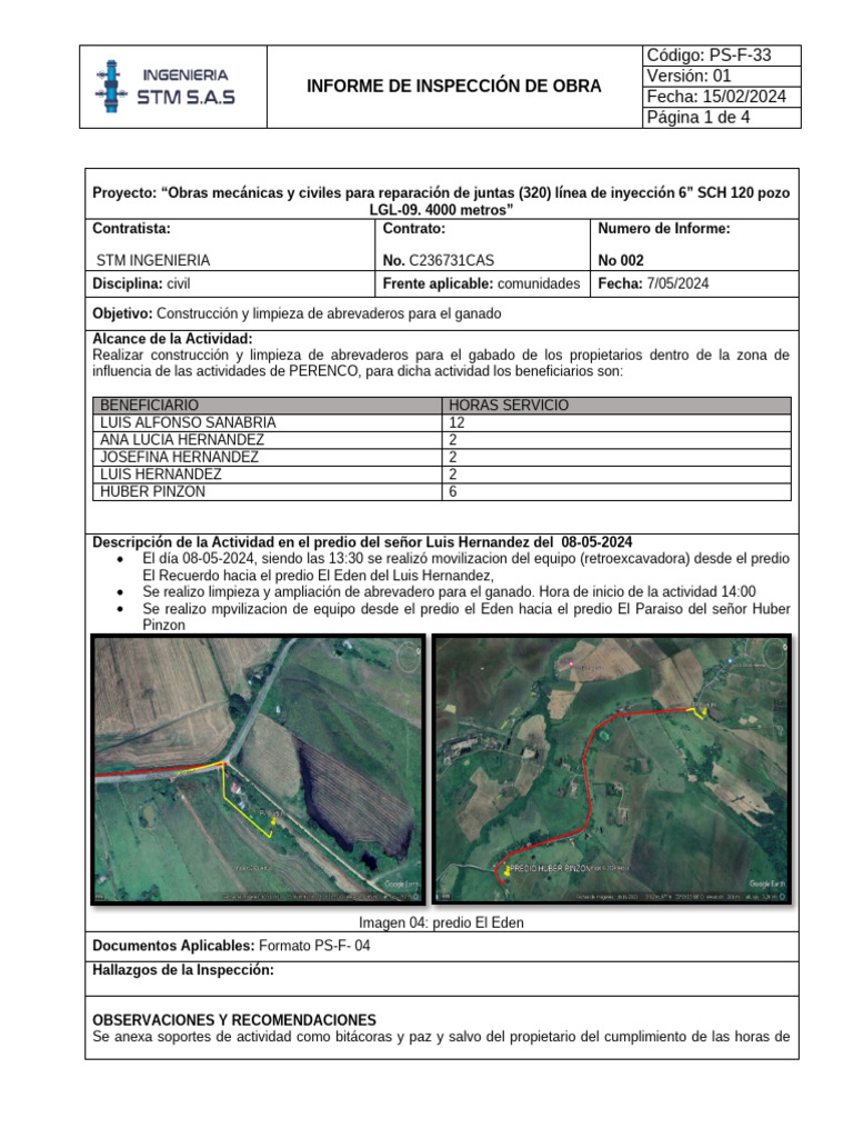 PS-F-33 Informe de Inspección de Obra Josefina H | PDF