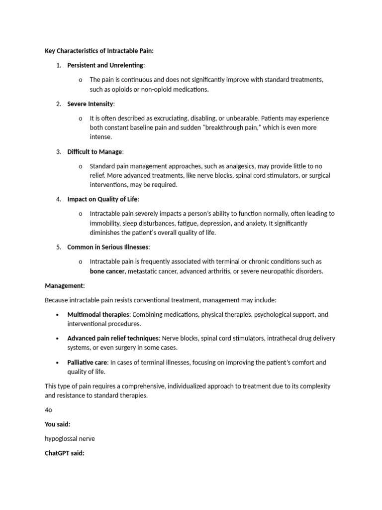 Understanding Intractable Pain Characteristics | PDF | Diseases And ...