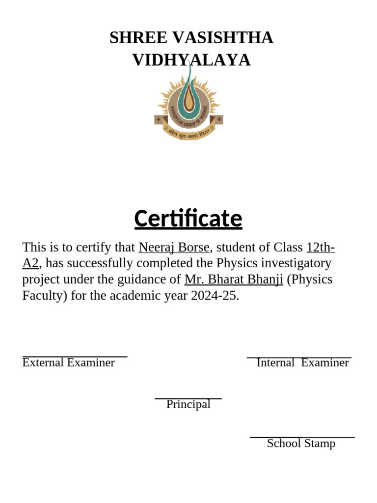Physics Certificate Neeraj | PDF