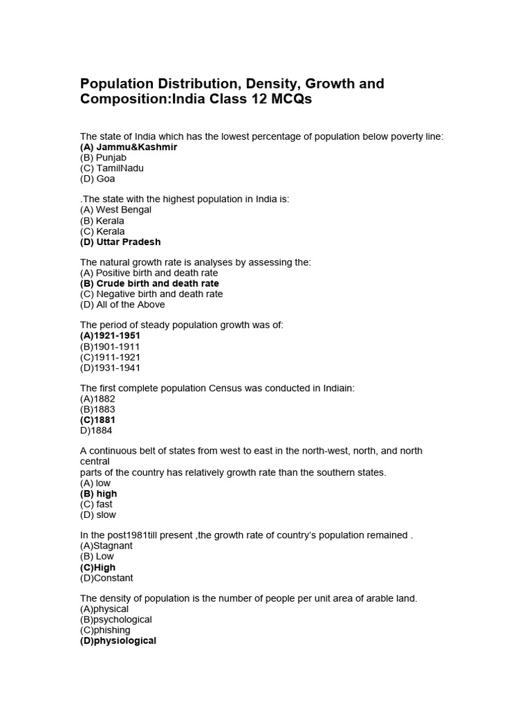 Class 12 Population Distribution Density Growth and Composition India ...