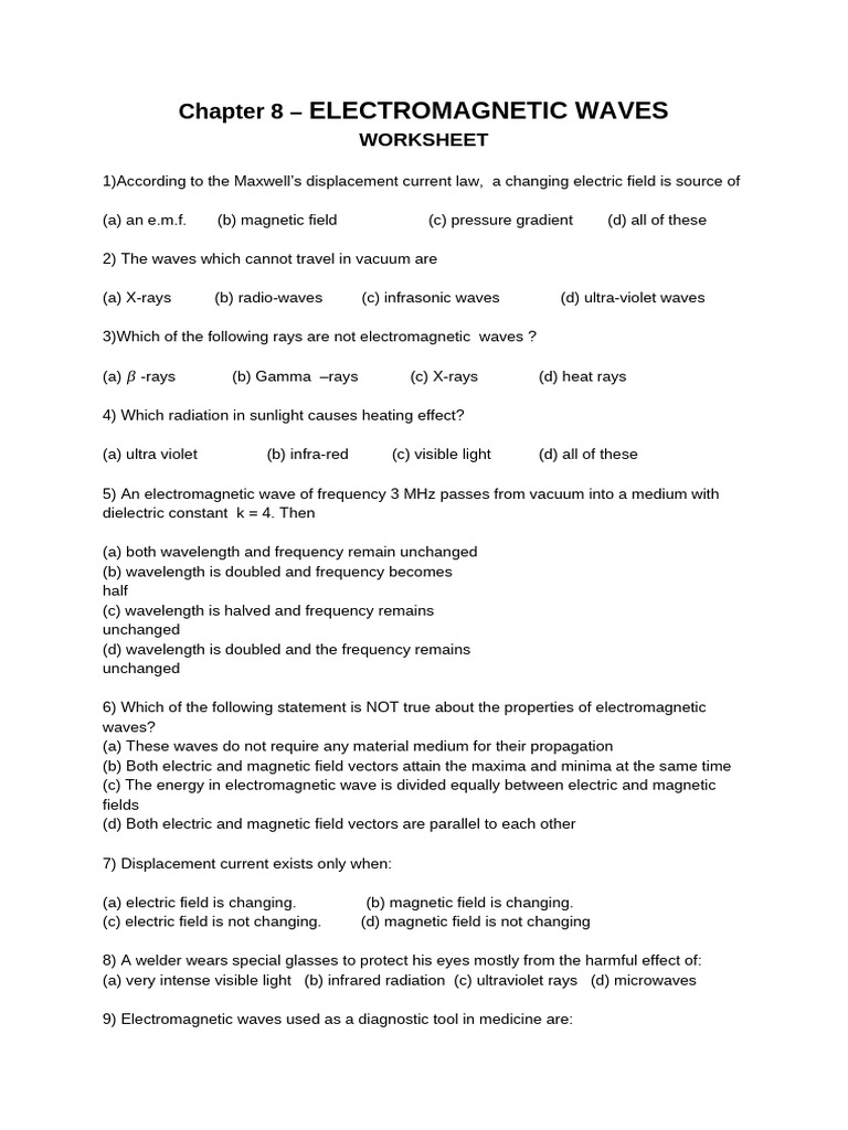 Electromagnetic Waves Worksheet | PDF | Electromagnetic Radiation | Waves