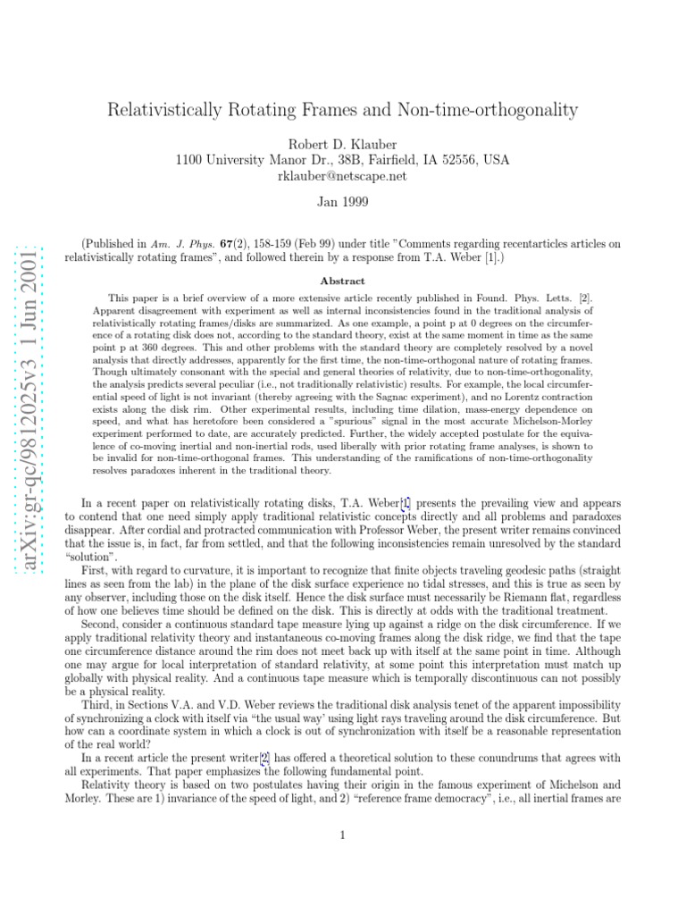 Relativistically Rotating Frames | PDF | Special Relativity | General ...