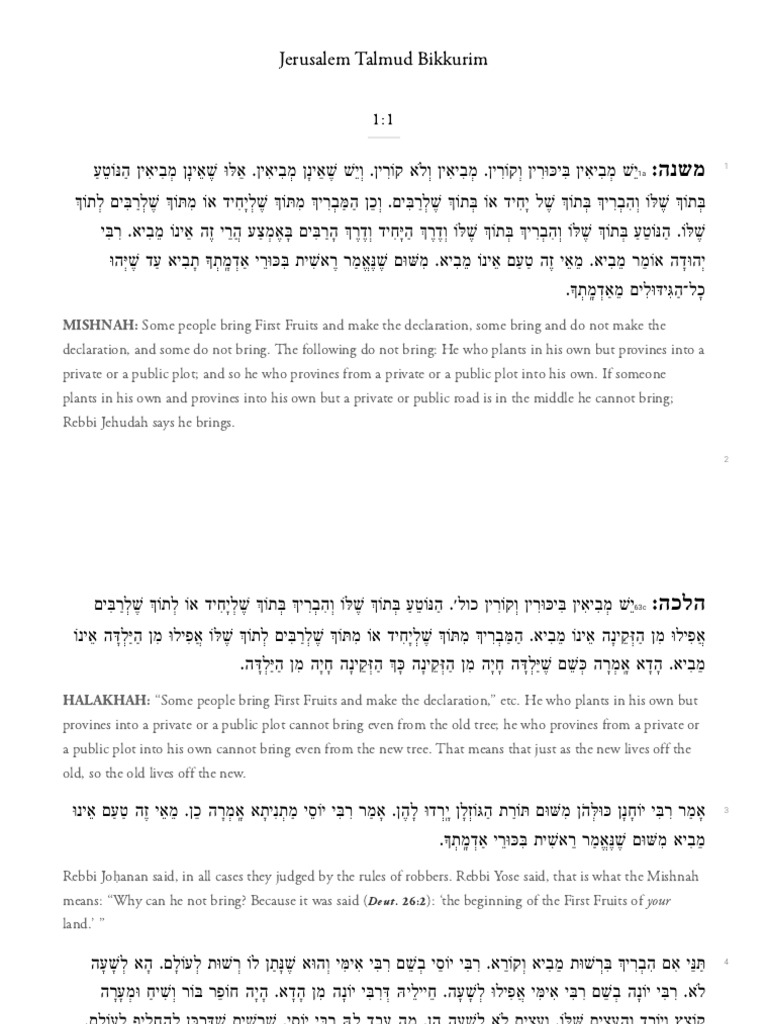 Jerusalem Talmud Bikkurim | PDF