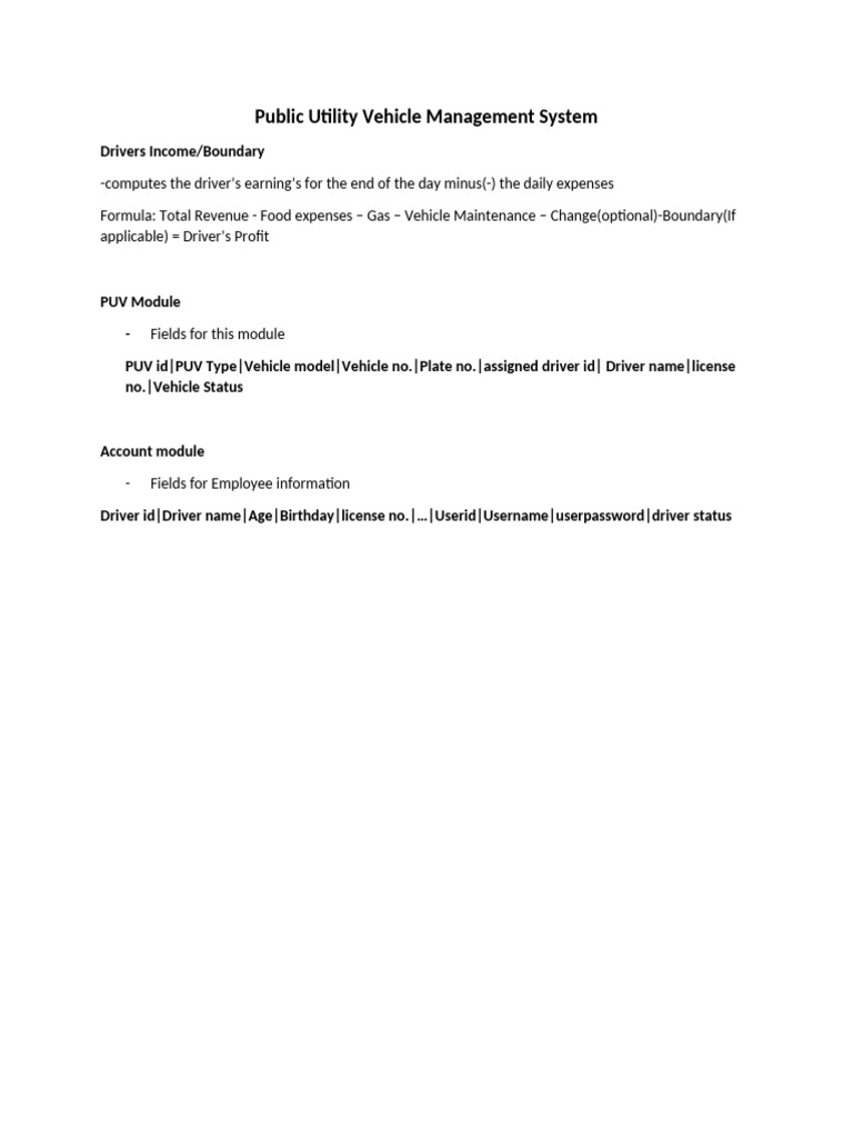 Public Utility Vehicle Management System (Notes) | PDF