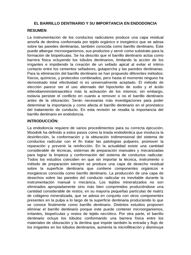Importancia del Barrillo Dentinario en Endodoncia | PDF | Ácido ...