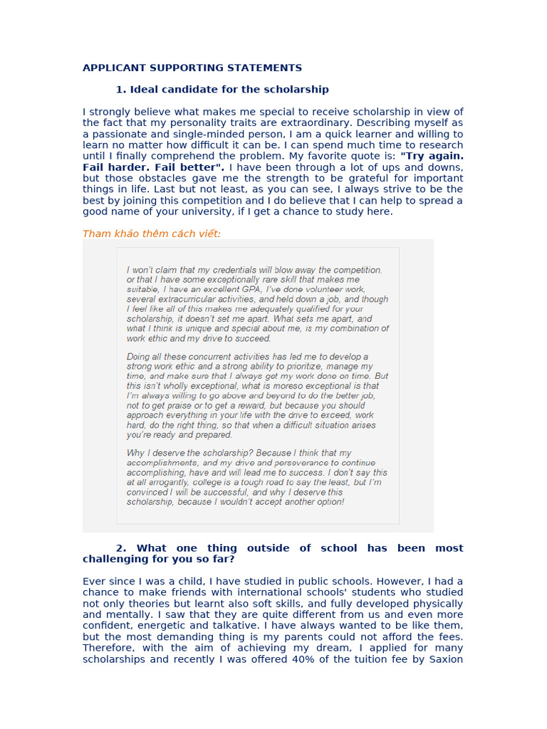 APPLICANT SUPPORTING STATEMENTS_moGiangsua | PDF | Entrepreneurship ...