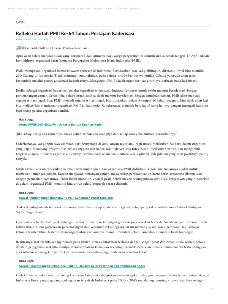 Refleksi Harlah PMII Ke-64 Tahun - Pertajam Kaderisasi - NU Online ...
