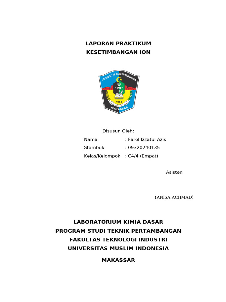 Laporan Kesetimbangan Ion | PDF
