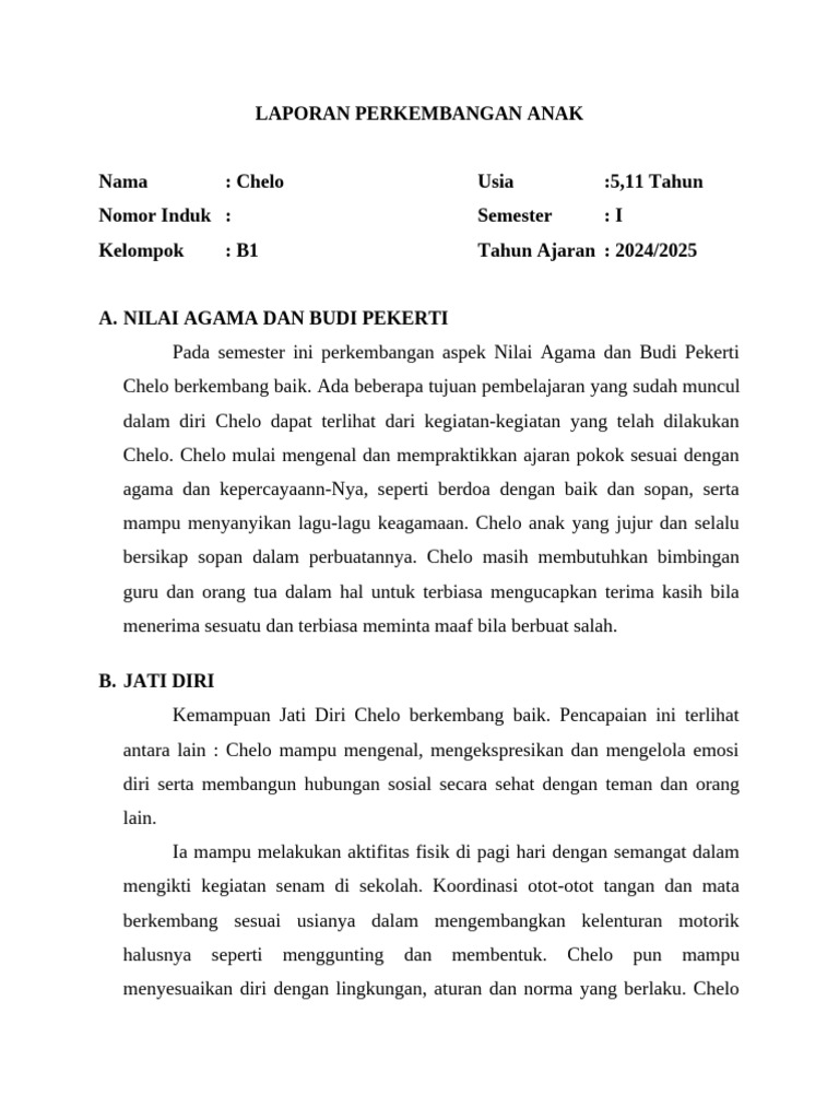 LAPORAN PERKEMBANGAN celo | PDF
