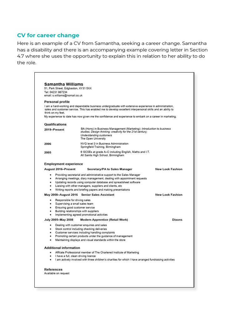 CV Example for Career Change to Marketing | PDF | Computing