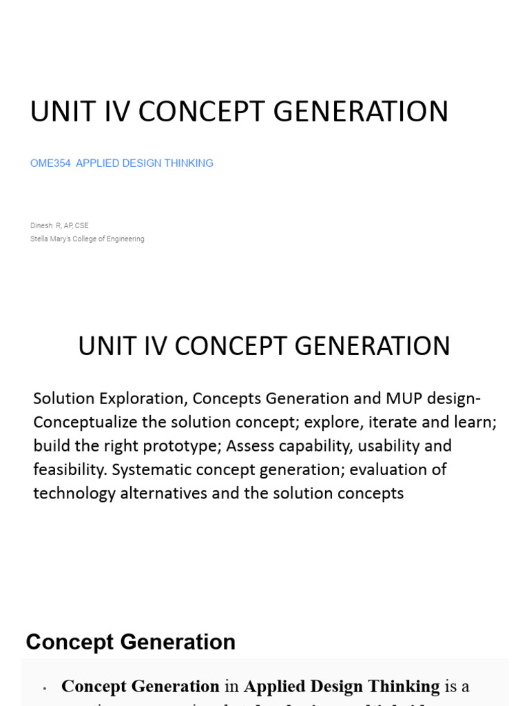 04 Unit IV Concept Generation Part 1 | PDF | Usability | Prototype