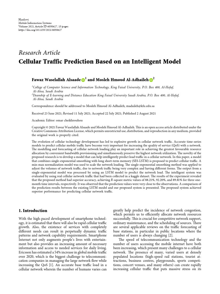 Cellular Traffic Prediction Based On An Intelligen Pdf Mean Squared