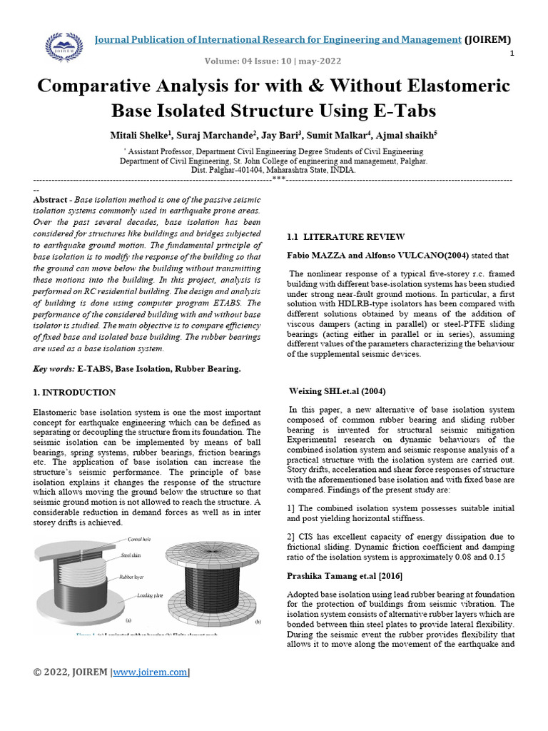 Comparative Analysis For With And Without Elastomeric Base Isolated Structure Using E Tabs Pdf