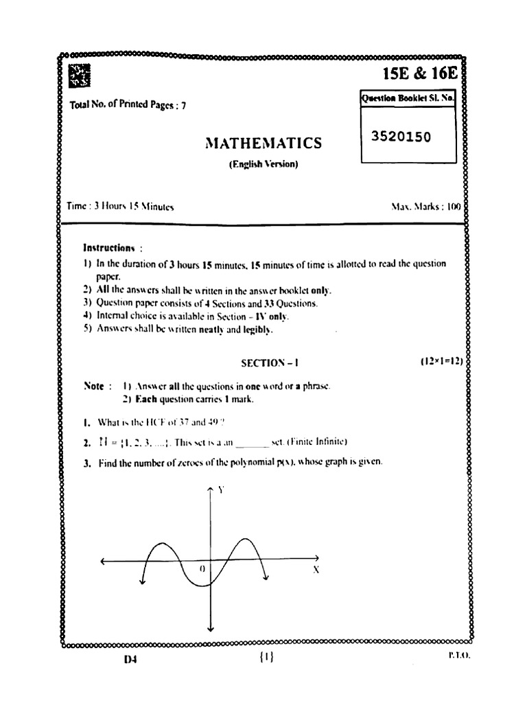 AP Class 10 Mathematics 15e and 16e 2024 | PDF
