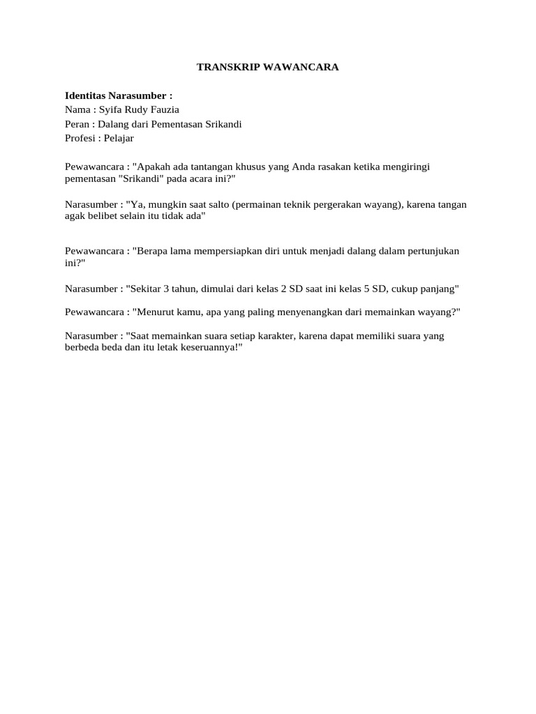 TRANSKRIP WAWANCARA | PDF
